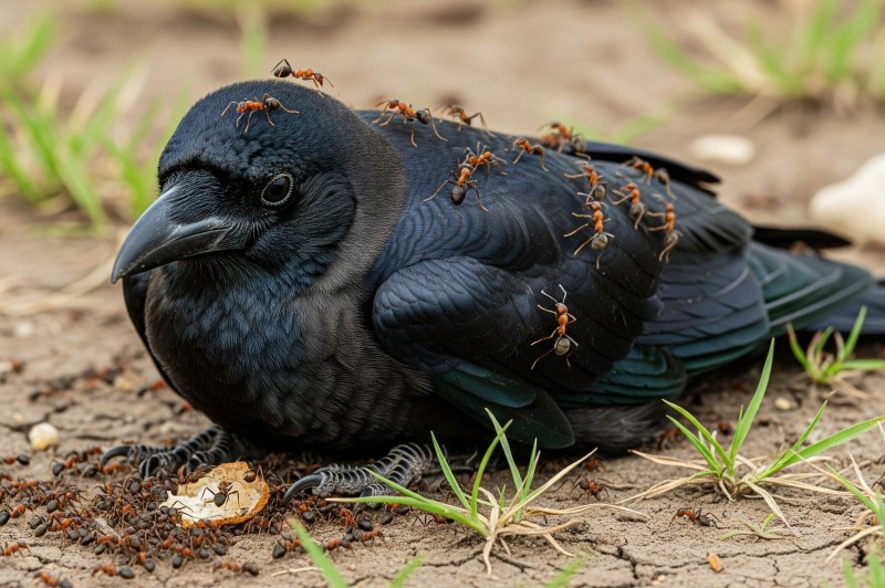 When the crow feels sick… it looks for ants